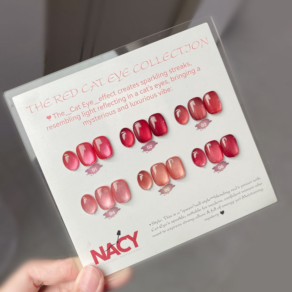 Nacy Full Set Rose Red Cat Eye 6 Colors 0.5oz Free Color Chart Display