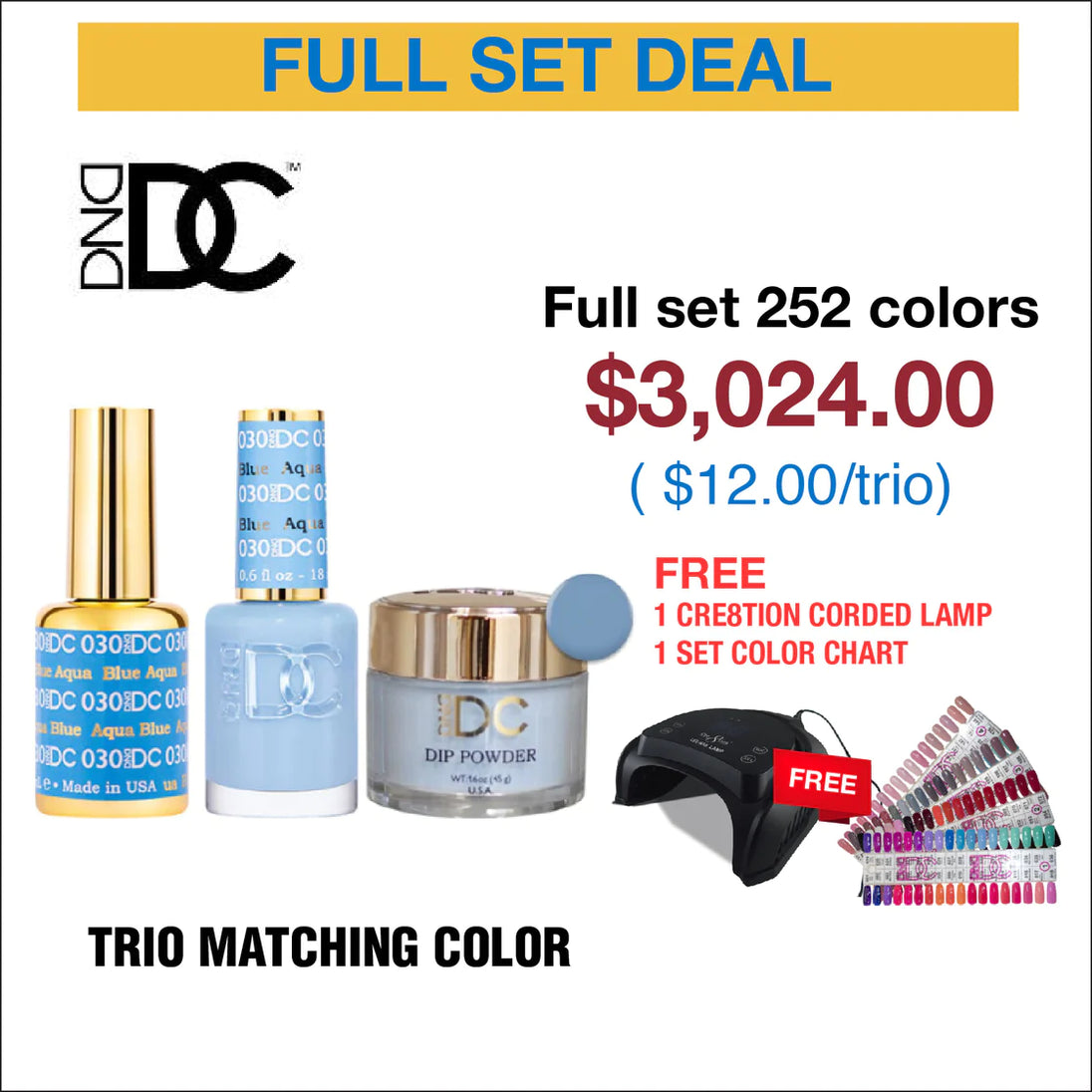 DND DC Trio Matching Color - Full set 252 colors w/ 1 set Color Chart