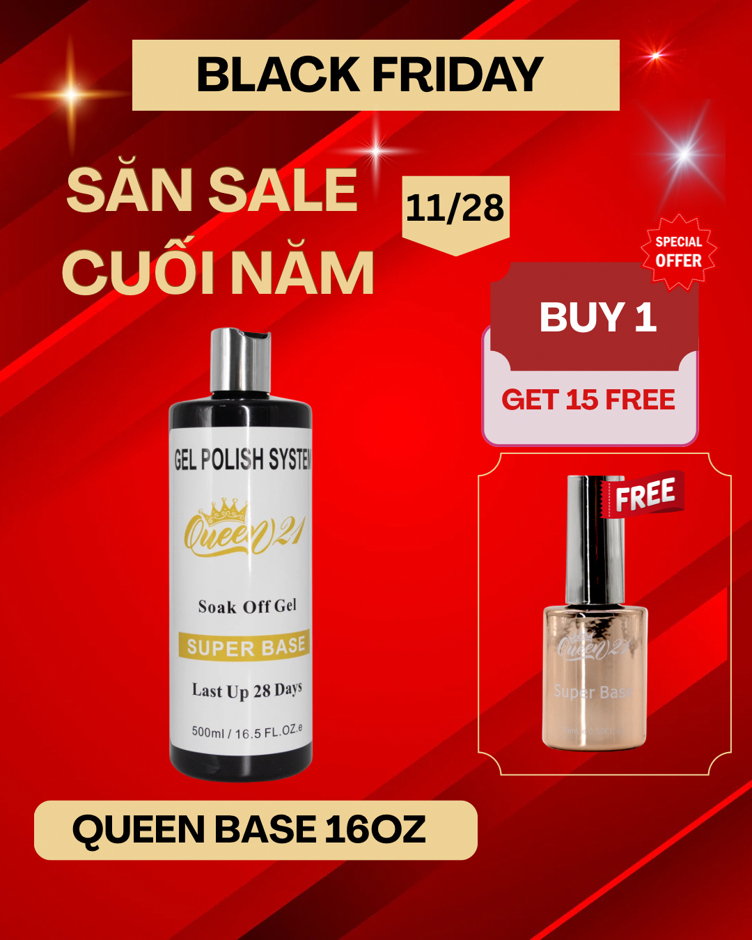 [BFCM 25] Deal Queen21 Base Coat 16oz - Buy 1 Get 15pcs Free
