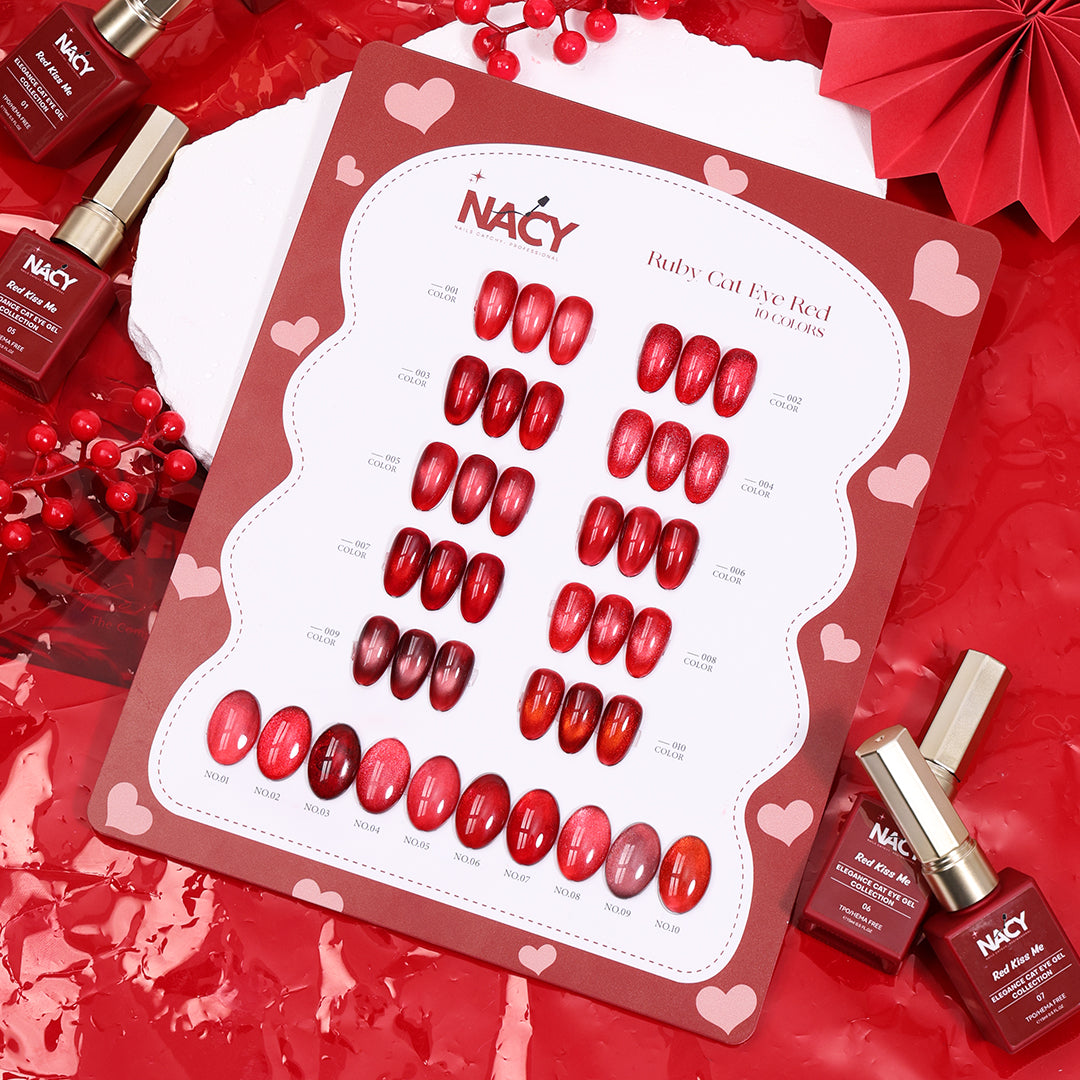 Full Set Nacy Ruby Red Cat Eye Gel 10 Colors 0.5oz- Free Color chart d