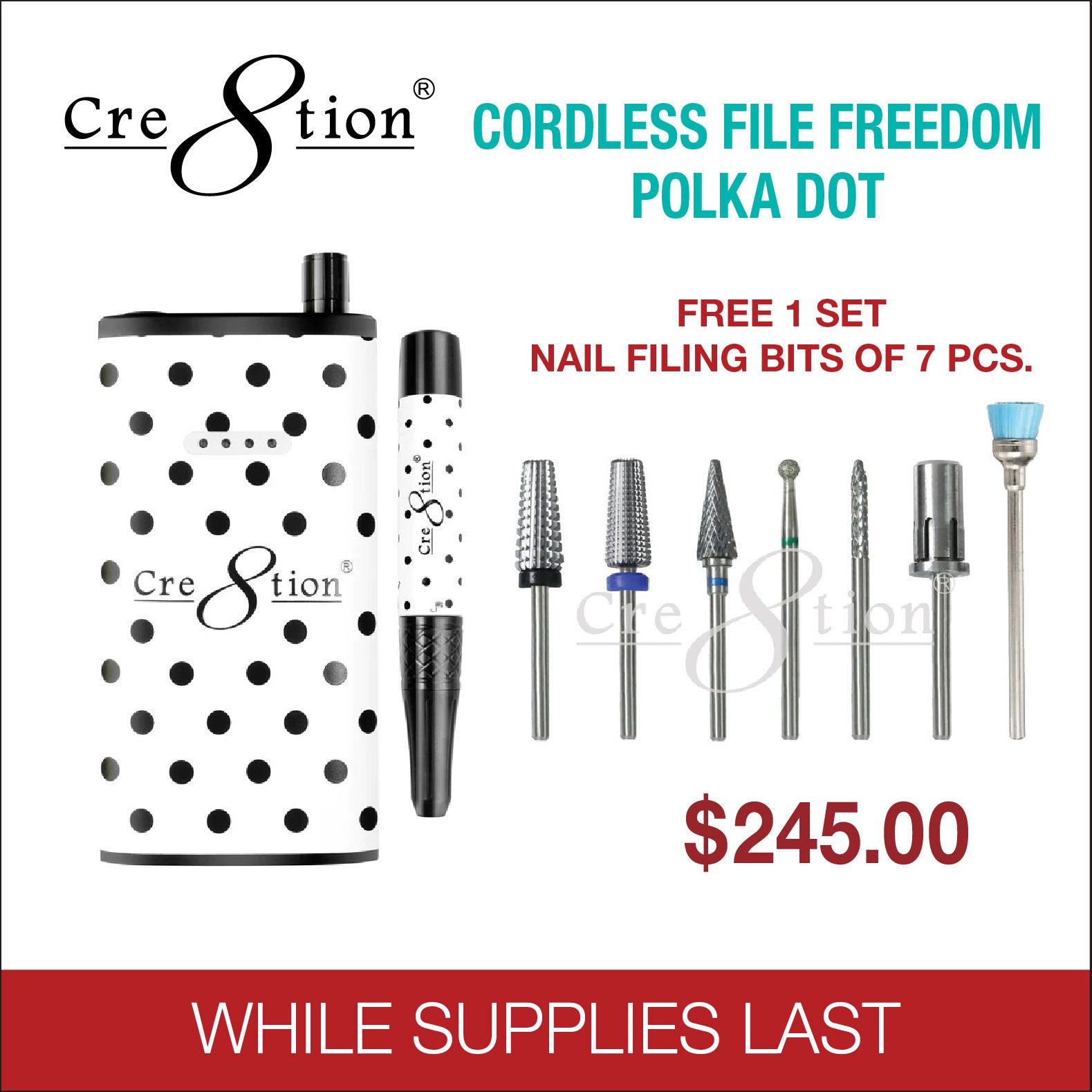 Cre8tion - Cordless File Freedom - Polka Dot (Buy 1 Get Free Set of 7p